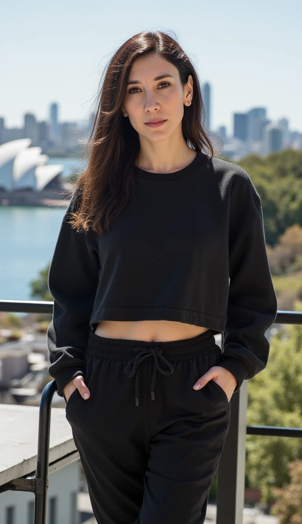 Sibel Kekilli, with a sensual, short sweatshirt, pants, sensual - SeaArt AI