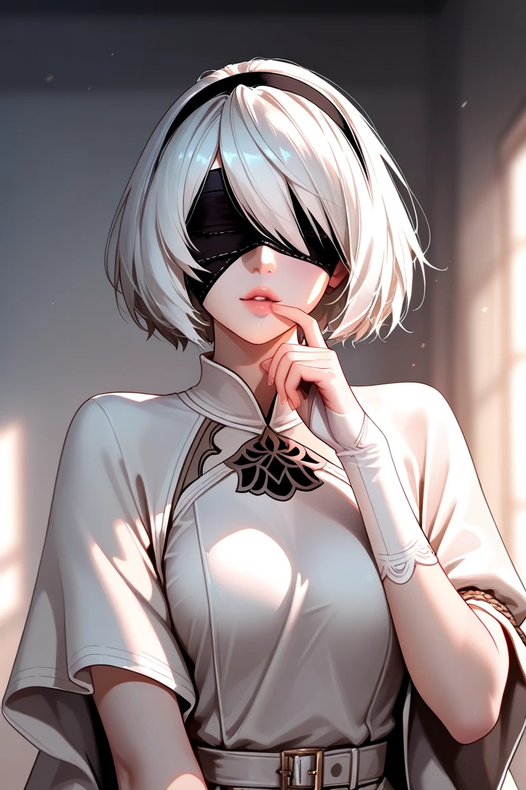 2B from NieR:Automata froze in a refined pose — her slender figure is ...