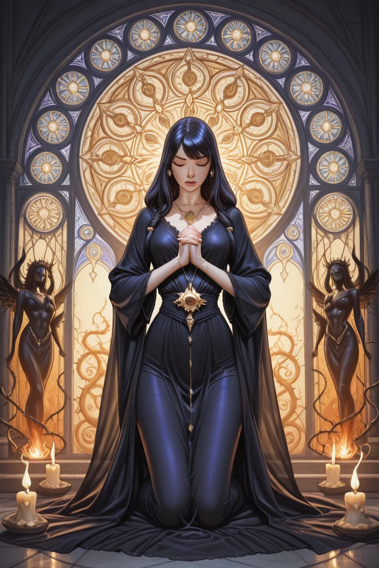 *"An ethereal marble and obsidian statue of an elven woman, kneeling in ...