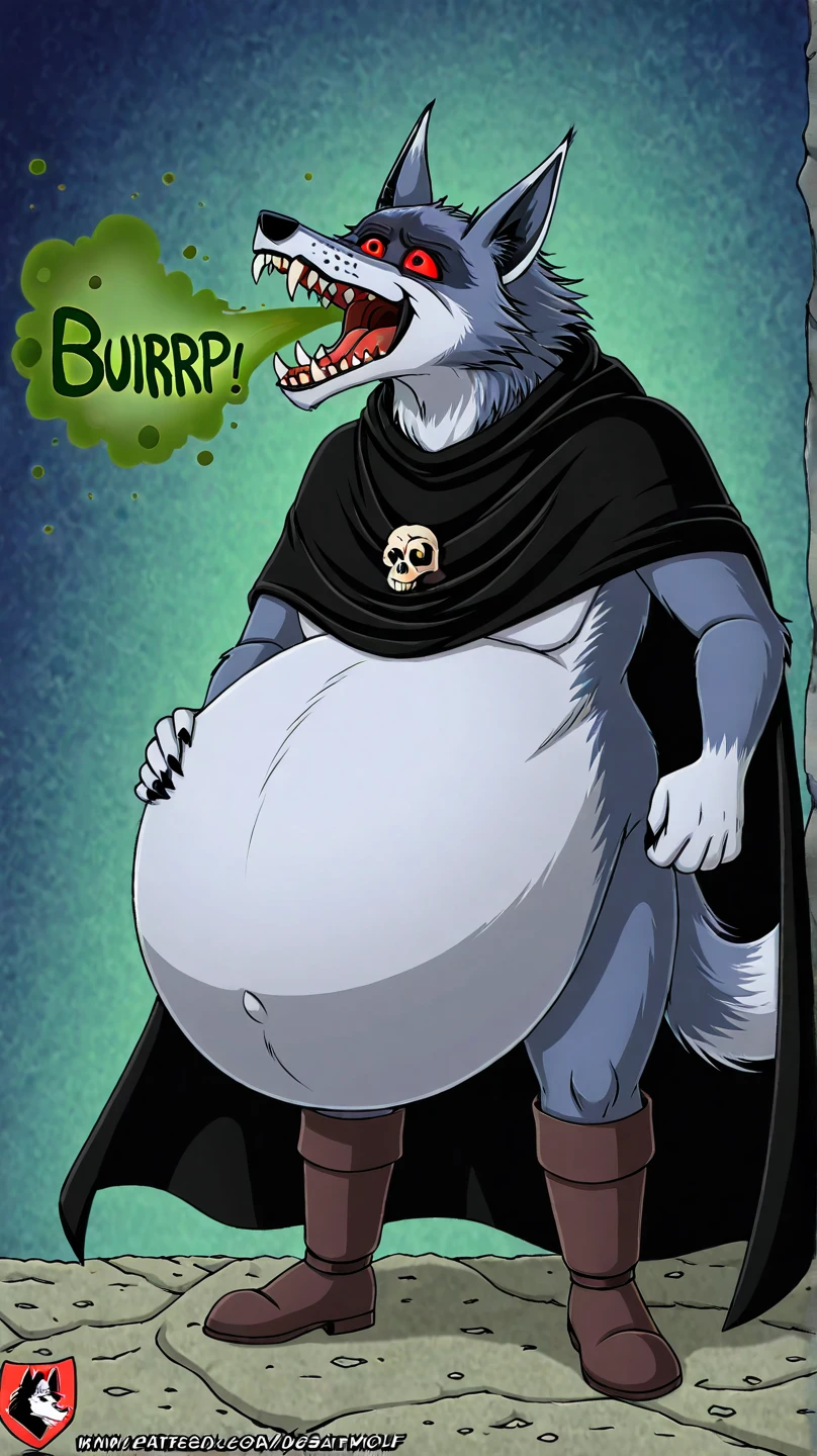 #puss in boots last wish, Male, death wolf, burping out a skull from ...