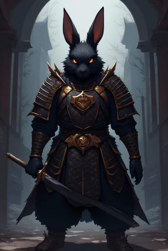 Giant samurai black rabbit with intimidating appearance holding a ...