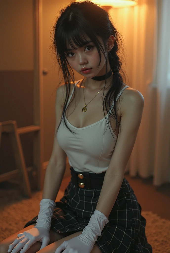 Hot sexy 18yo girl. Cute psycho girl. Black boots, white stocking - SeaArt AI