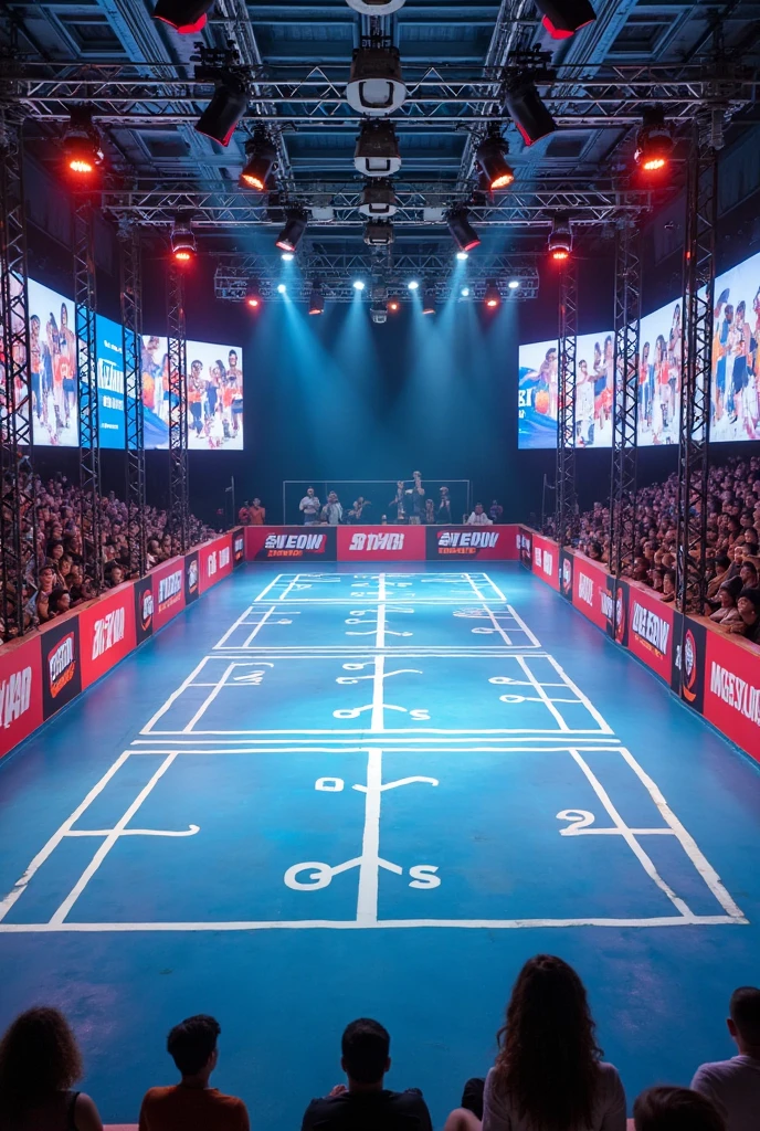 Create a sporting event stage designed for a calisthenics competition ...