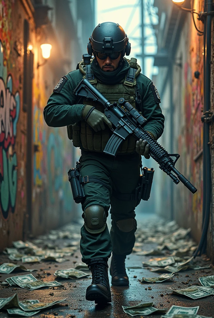 A poster of s.w.a.t where the main character is caught in the middle of ...