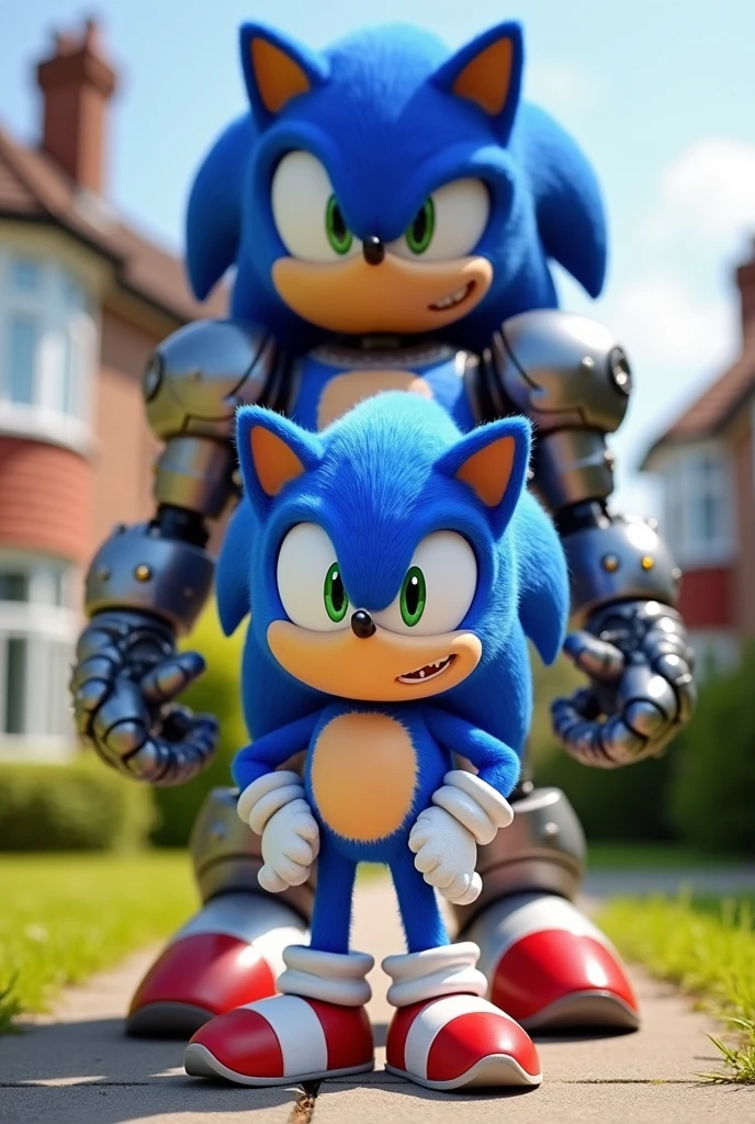 Sonic the Hedgehog stylized in 3D, standing with a smiling and ...