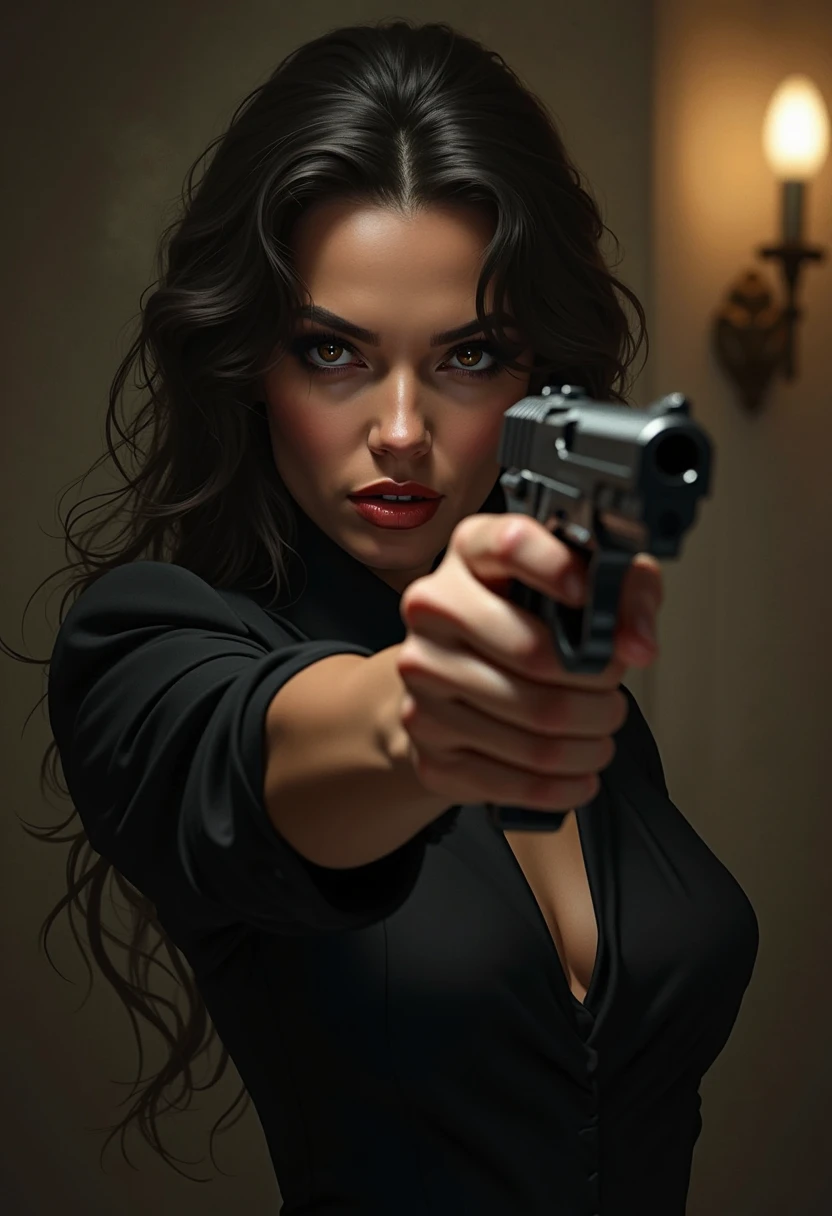 A beautiful Italian mafia woman gun hot - SeaArt AI