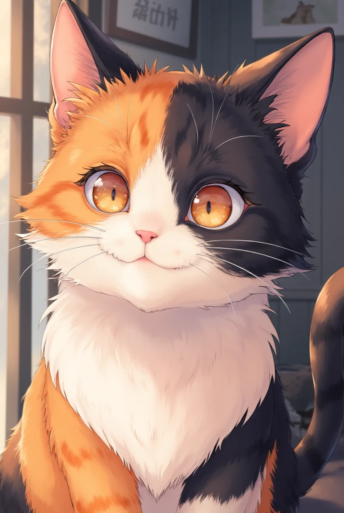 (Studio Ghibli Art Style) Beautiful Illustration of a "Calico color ...