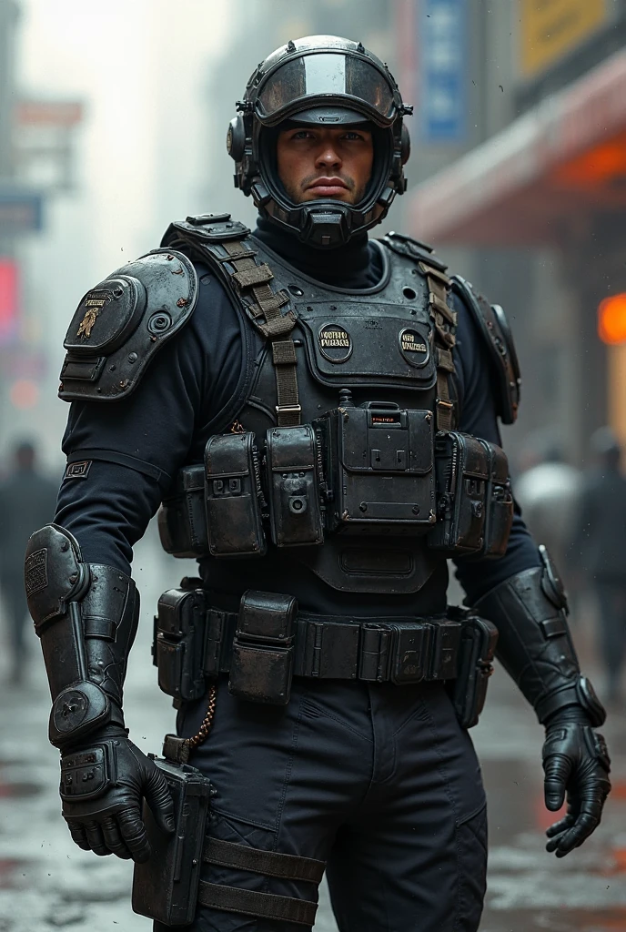 Armoured police officer, open-faced . - SeaArt AI