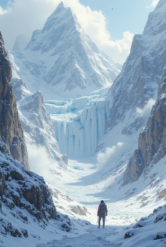 Mountain snow break and down into the human pick - SeaArt AI