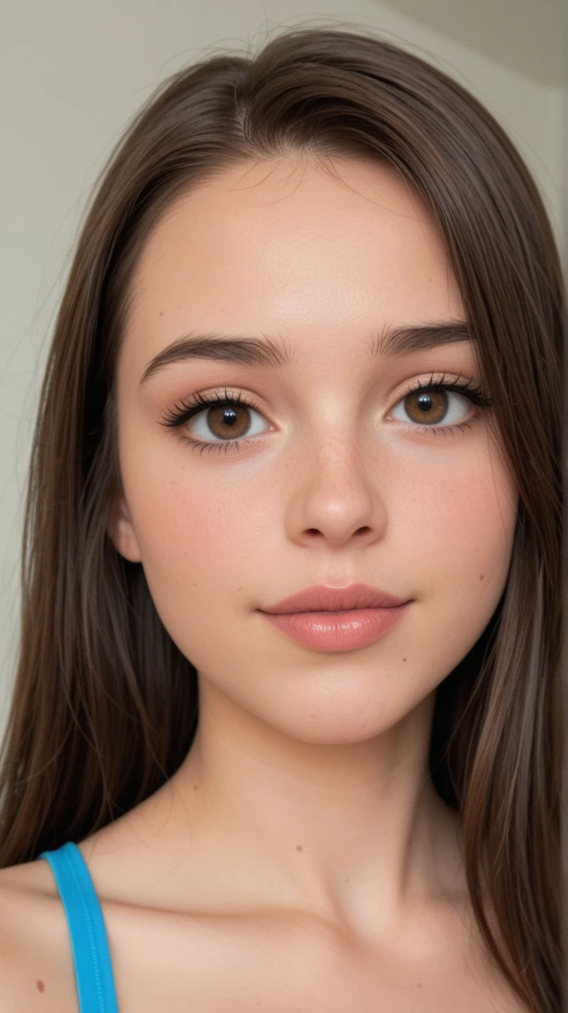 Make a with a cute face. Com. Long straight brown hair falling over her ...