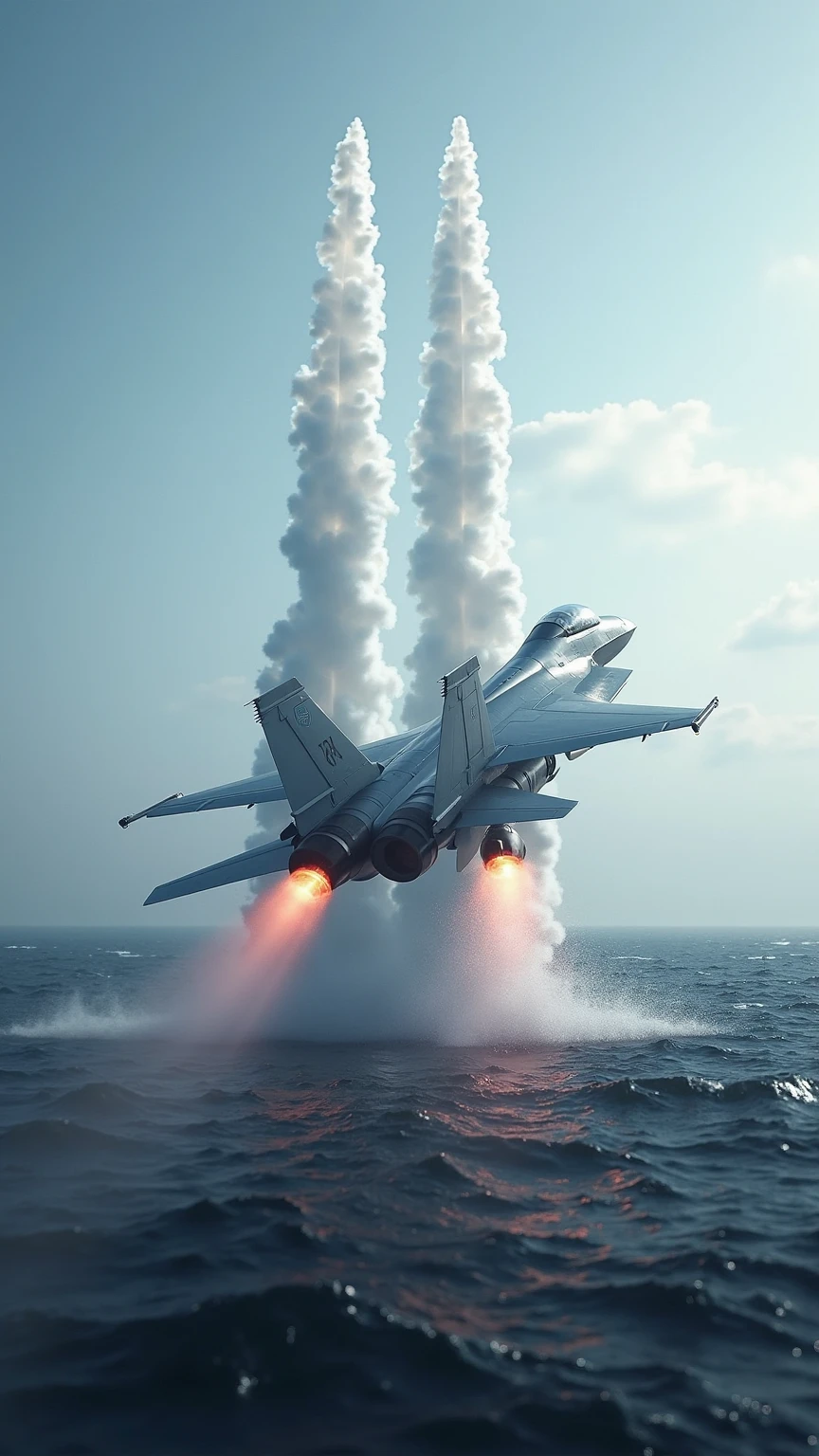 A dramatic and high-detail digital illustration of a fighter jet ...