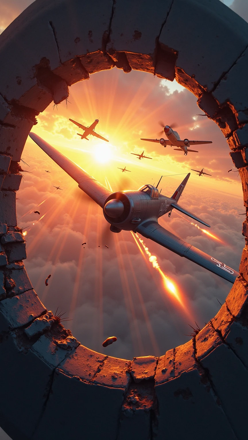 A cinematic and dynamic digital illustration of an intense aerial ...
