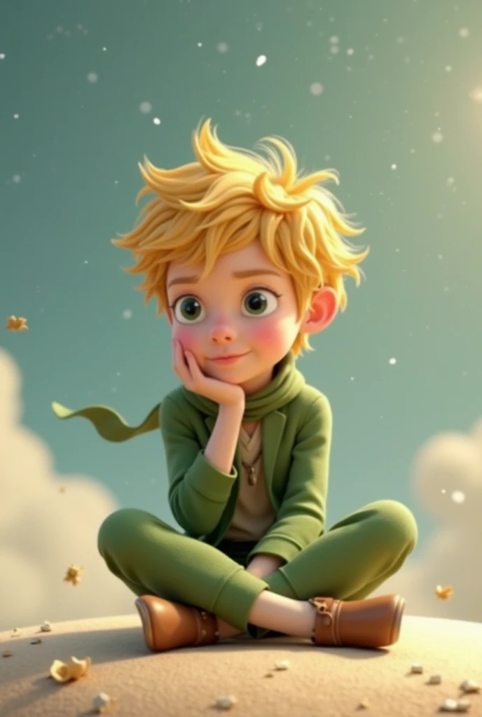 Seated Little Prince, 3d animation style, little prince from the story ...