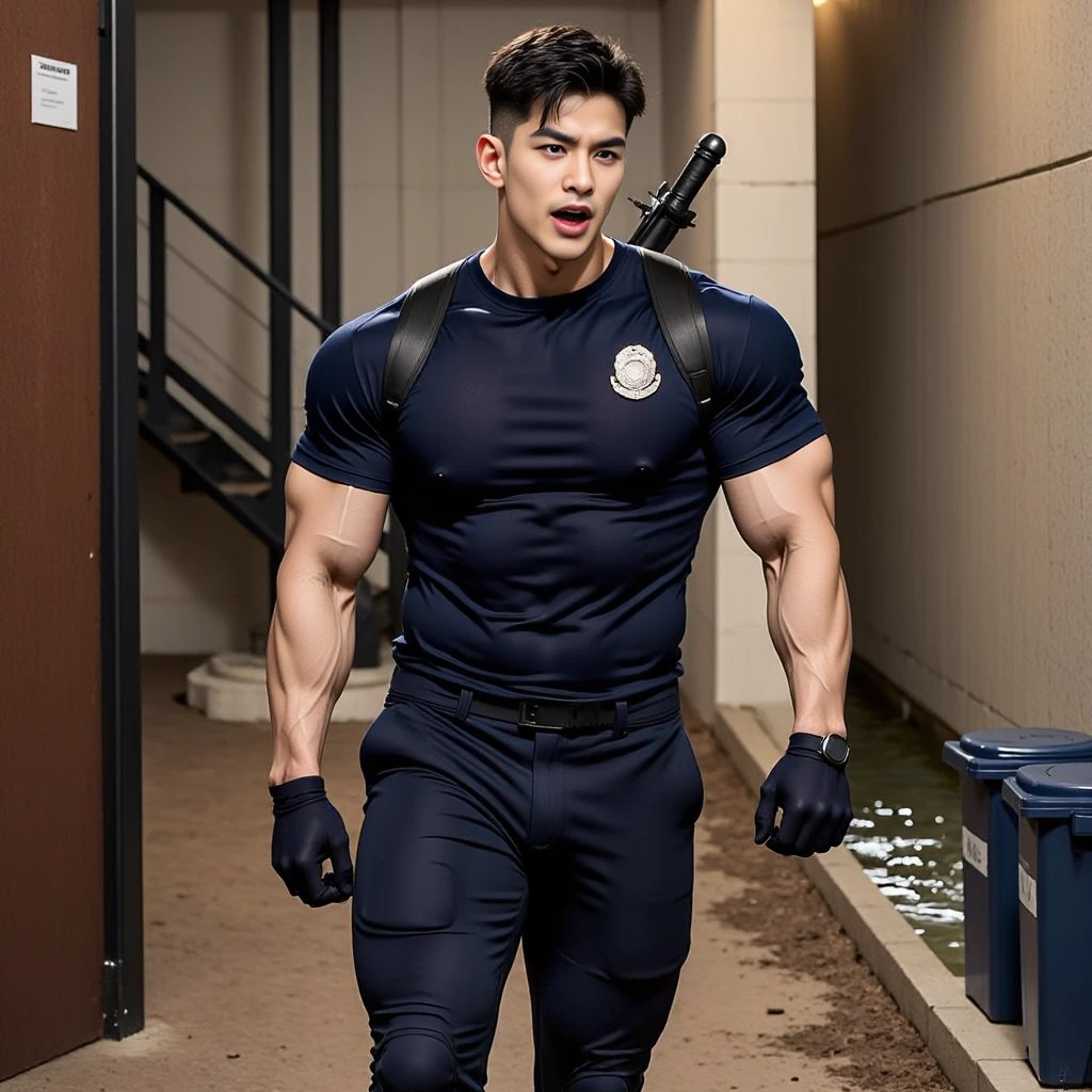 1 handsome man He stopped in fear, his body shaking, his mouth wide ...