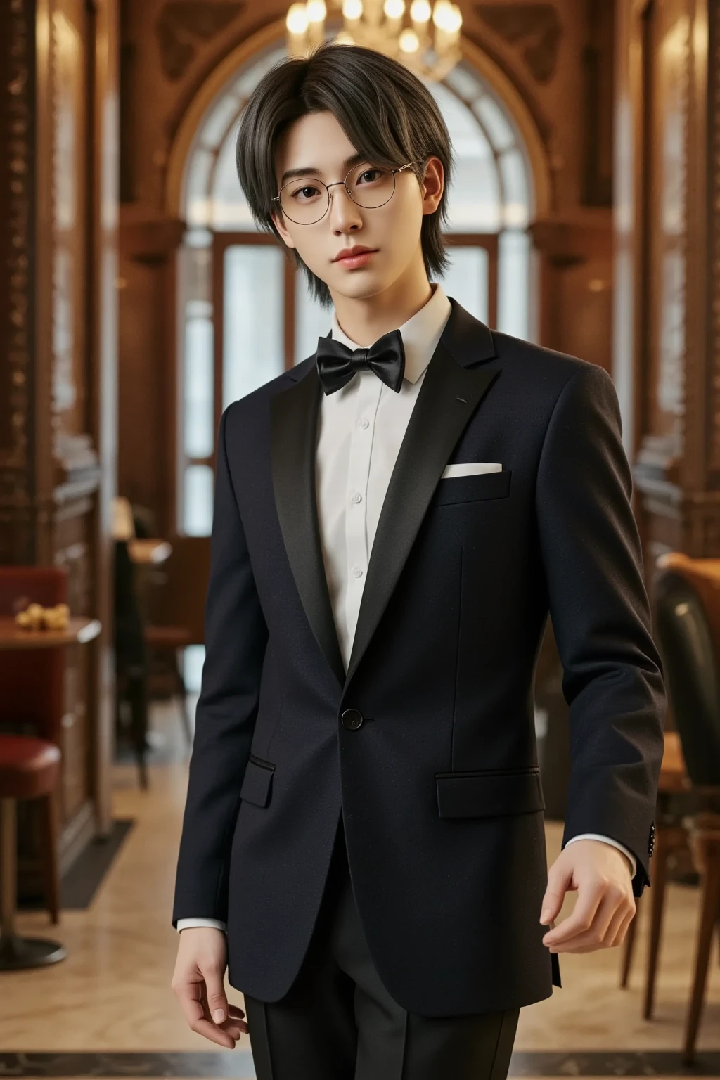 One Man, Japanese Male Model, fine dining entrance .Tuxedo,Butler Pose ...
