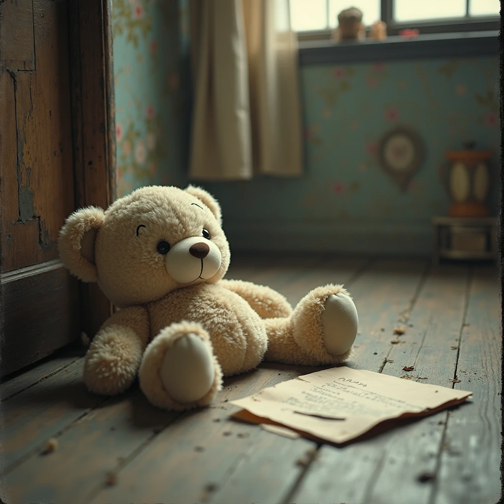 “A plush toy lying on the floor with a broken letter next to it - SeaArt AI