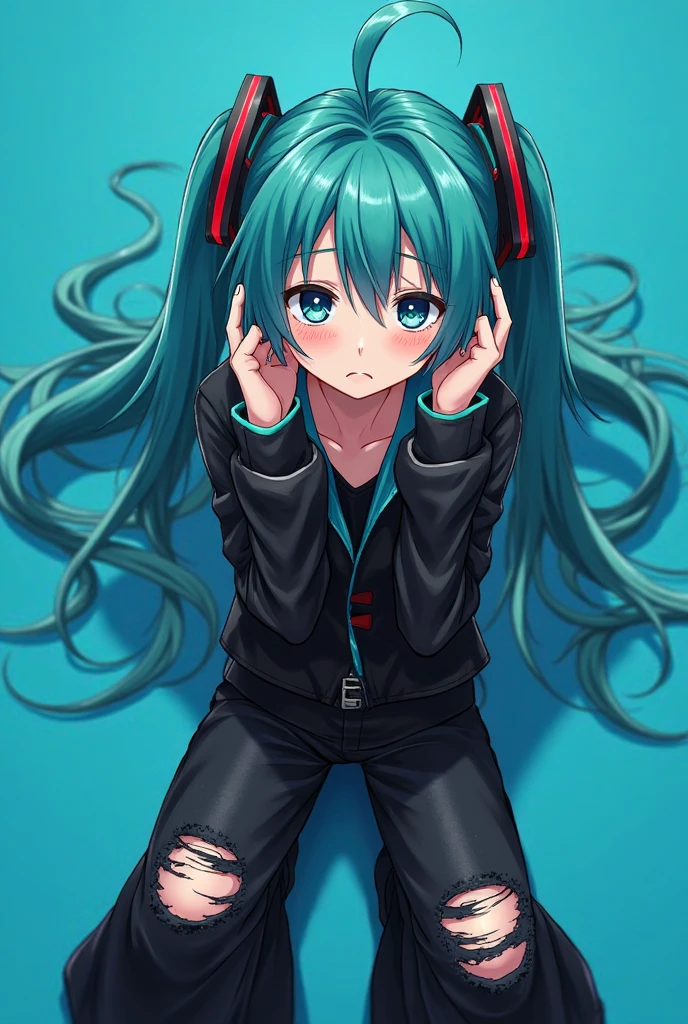 Hatsune Miku musical album logo with black shirt, Wide black jean ...