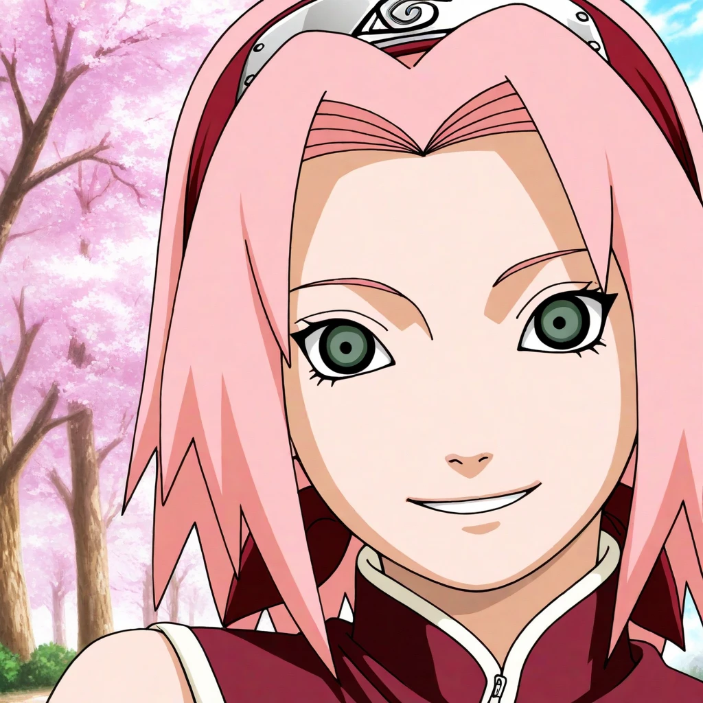 Sakura Haruno from NARUTO, smile, cherry tree in full bloom - SeaArt AI