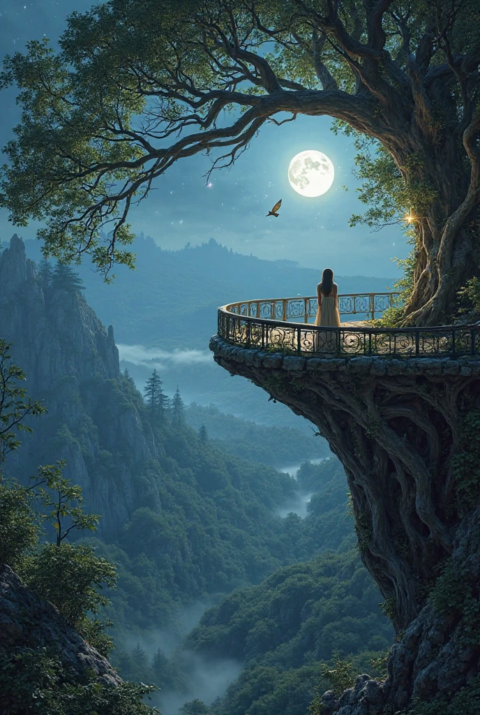 An elven observation balcony high above Mirkwood, open to the night sky ...