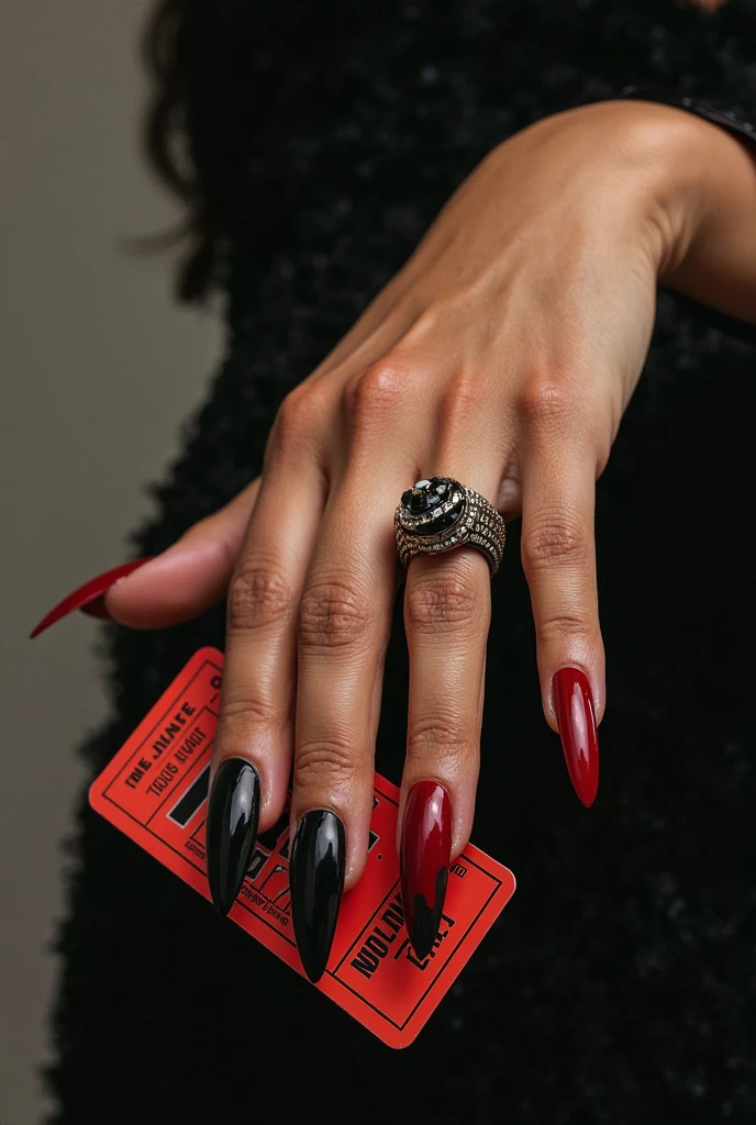 Long nails picture , Recto , painted in black and red, with ...