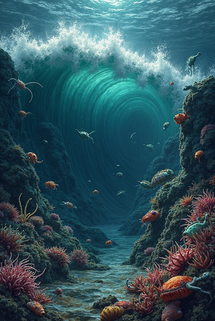 A small wave that wallows among colorful creatures in the deep ocean ...