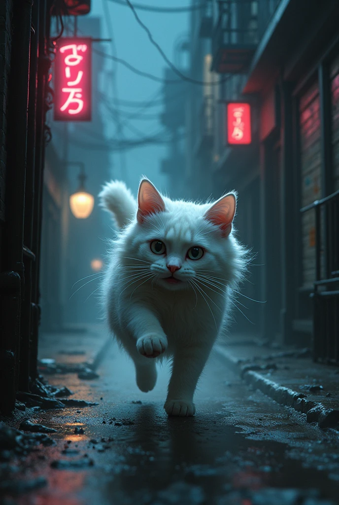 White cat run from night club while crying - SeaArt AI