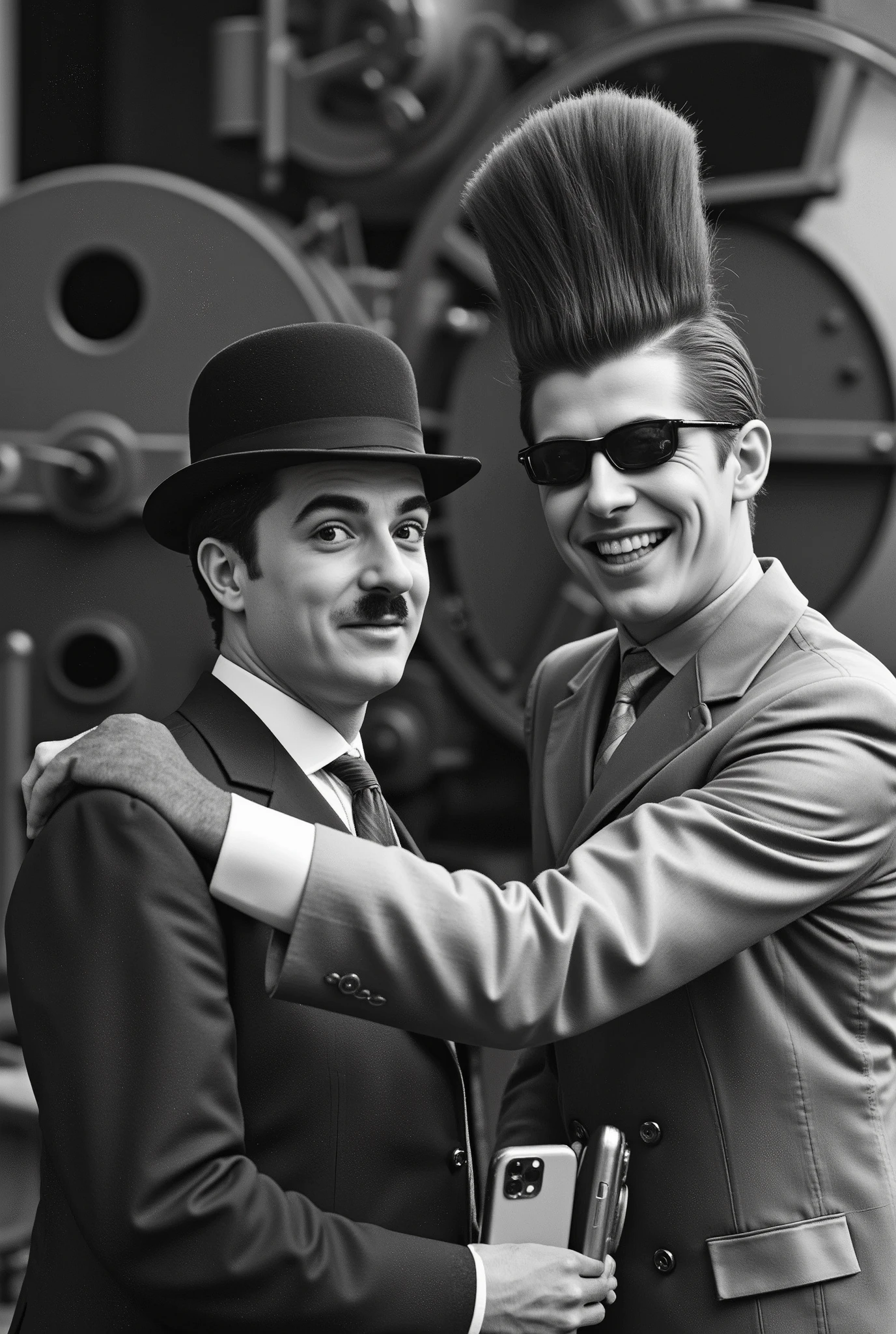 man from the future taking a photo with someone who looks like a comedy ...