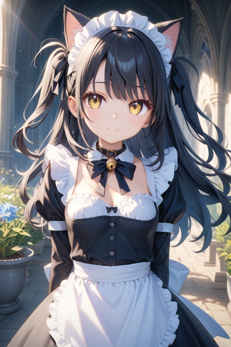 cat ear maid 、mysterious gothic castle 1 girl, soft smile - SeaArt AI