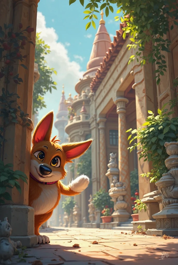 A dog trying to sneak inside a cat civilization - SeaArt AI