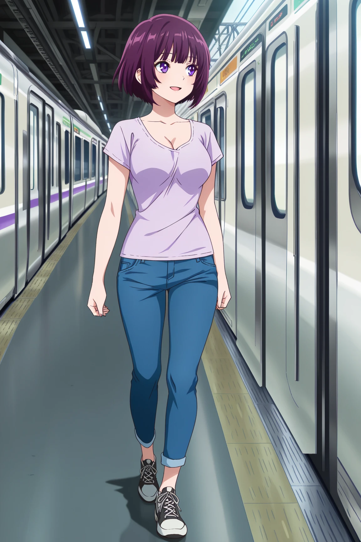 Anime screencap,digital art,bustling night station platformt - SeaArt AI