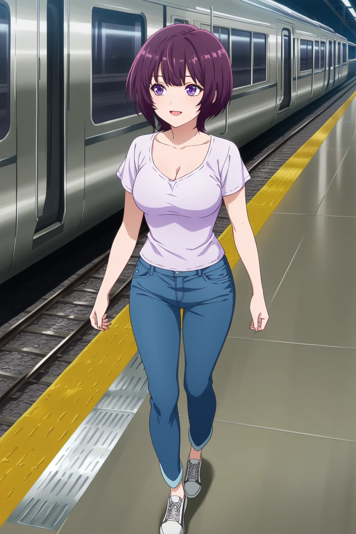 Anime screencap,digital art,bustling night station platformt - SeaArt AI