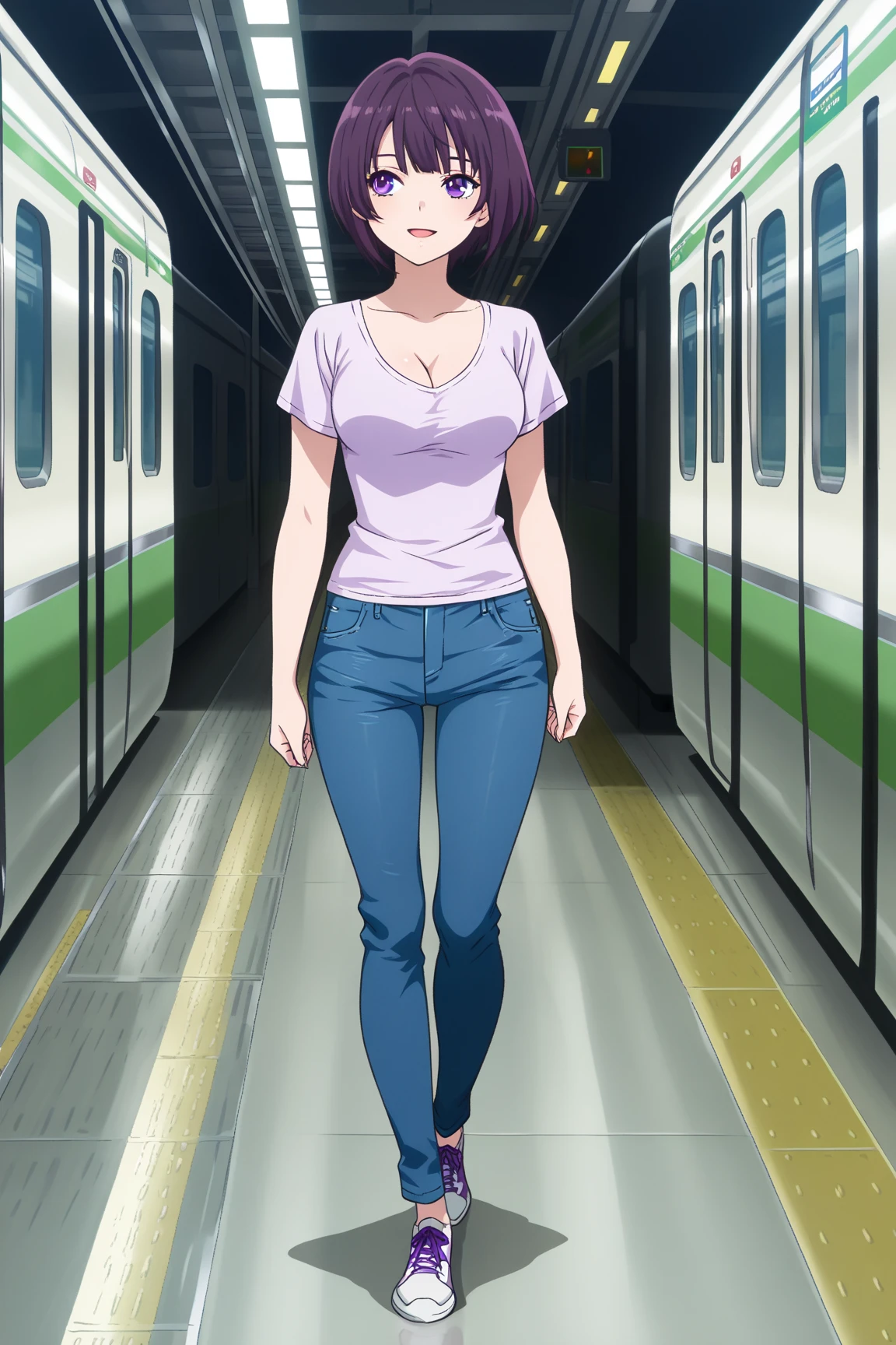 Anime screencap,digital art,bustling night station platformt - SeaArt AI