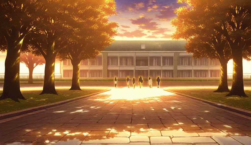 University campus square in the evening, library building in the ...