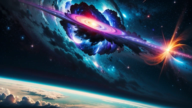 Create a picture of a glowing blue neutron star in a rotating gas cloud ...