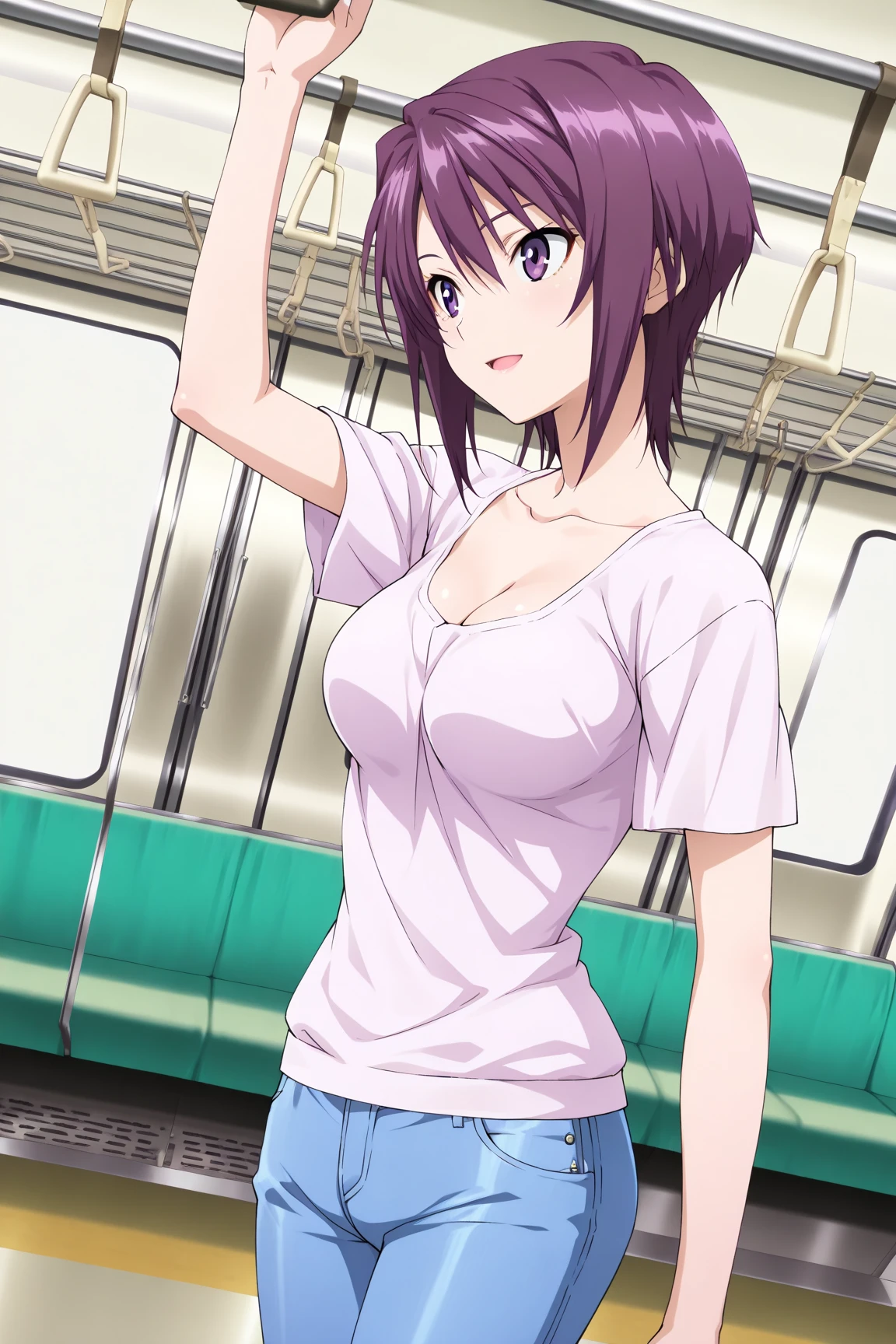 Anime screencap,digital art,in the train,back angle,looking away ...