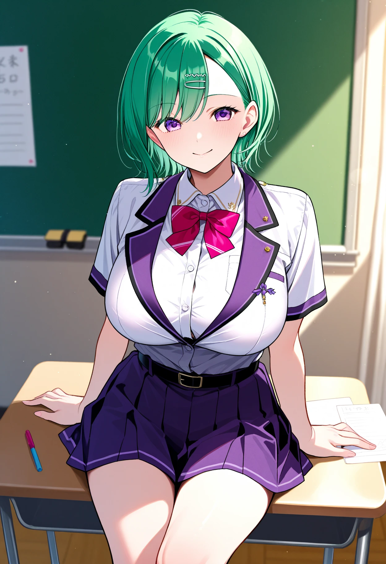 Buisupo!、Yakumo Beni、short cut hair、green hair、purple eyes、Fair skin - SeaArt AI