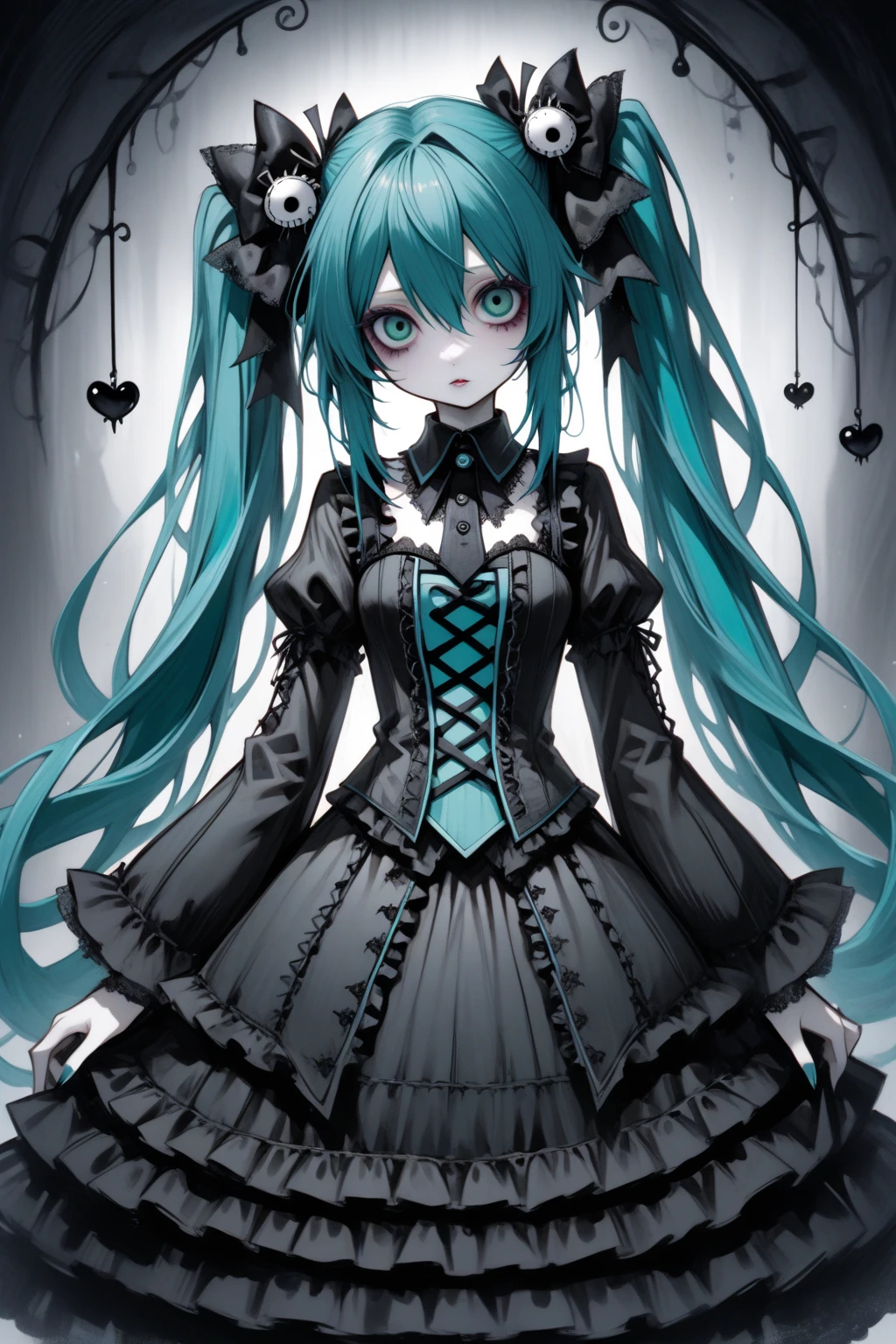 Gothic Hatsune Miku, Tim Burton style, - SeaArt AI