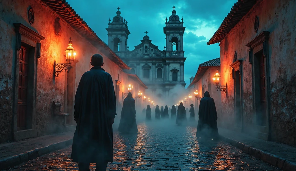 A hyper-realistic 8K image of a terrified man standing on the ...