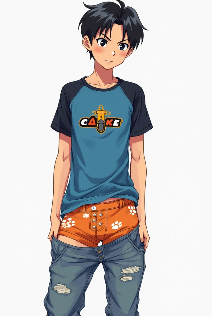 Anime boy sagging skater his Orange boxer shorts with white dog paw ...