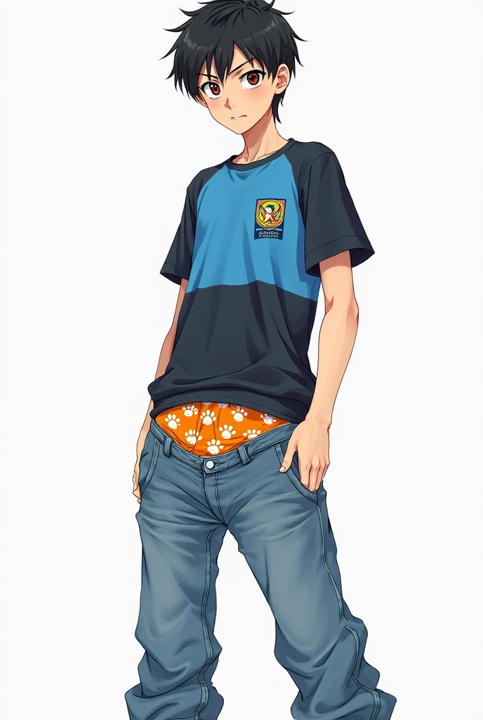 Anime boy sagging skater his Orange boxer shorts with white dog paw ...