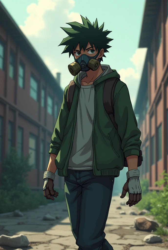 Izuku Midoriya wears a gas mask and wears disposable gloves and goes to ...