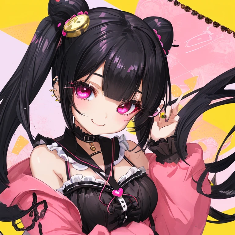 1 girl, black hair twin tail, piercing seductive smile, menhera - SeaArt AI