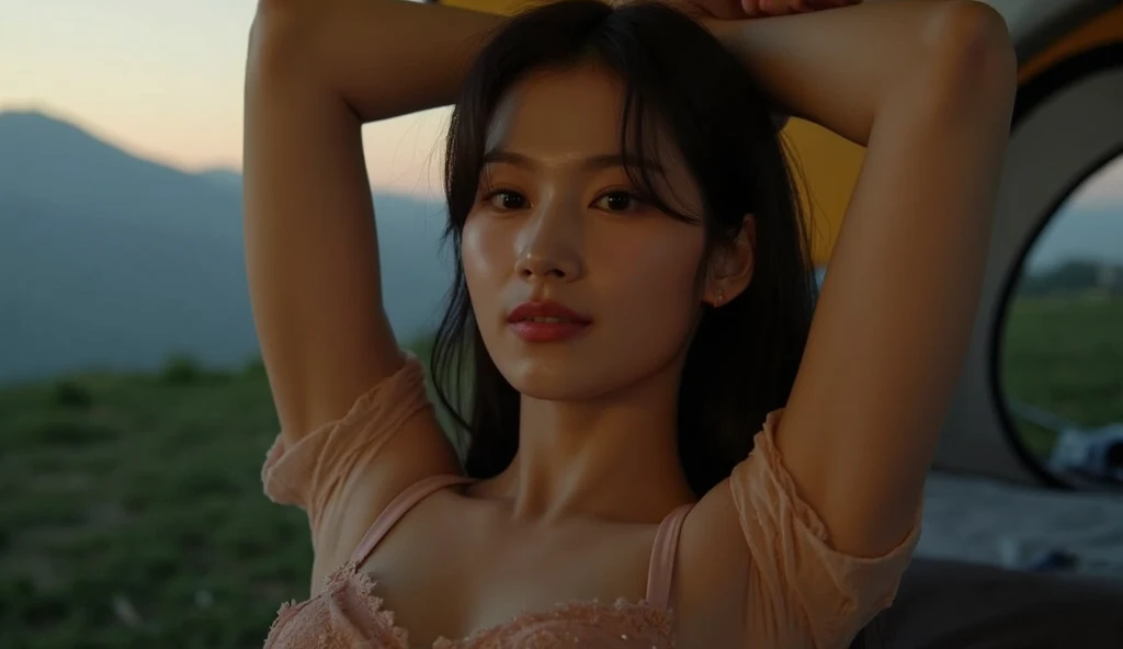 Imagine a close up view of a Beautiful Korean woman with long black hair - SeaArt AI