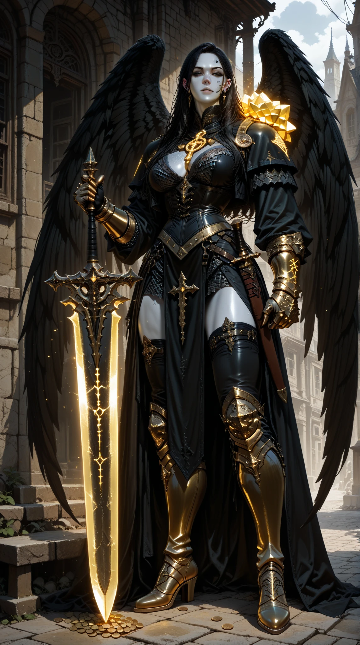 A powerful female Aasimar knight, semi-realistic anime style - SeaArt AI
