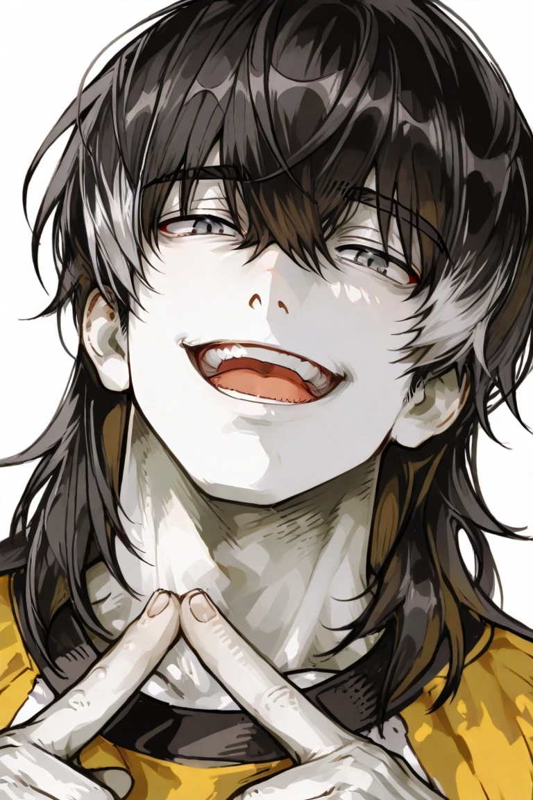 Angular face, college guy, black dyed hair, mullet hair, handsome ...