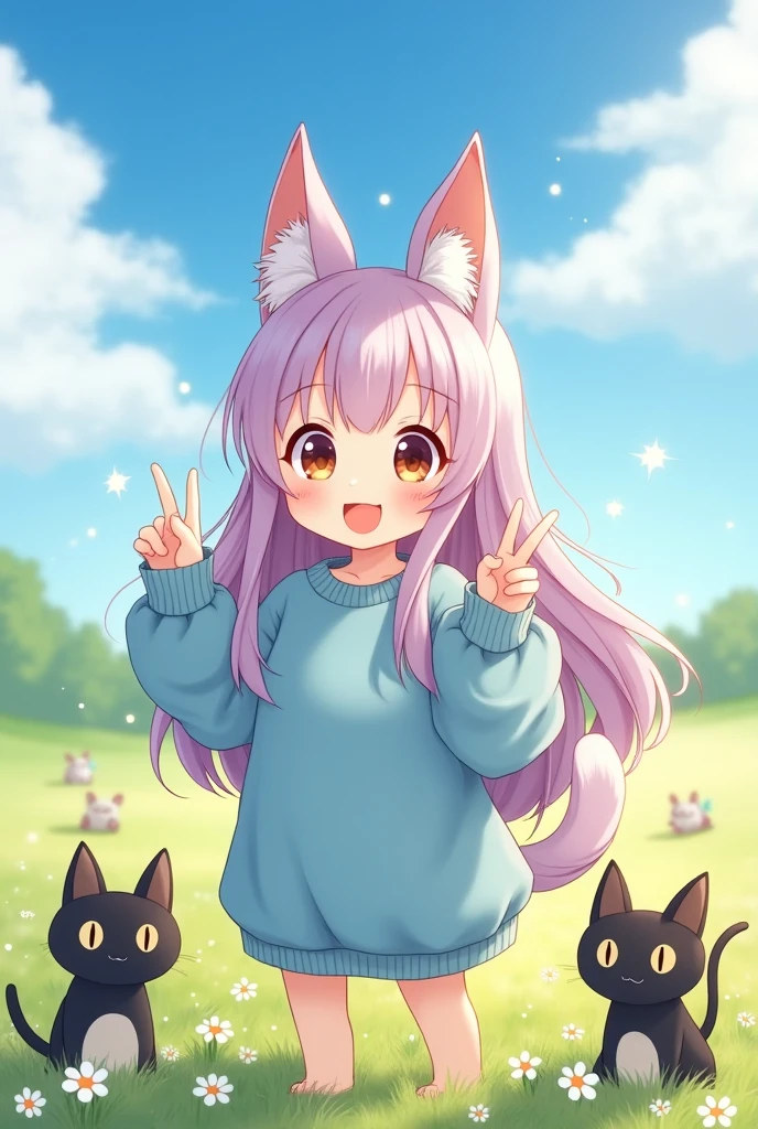 A cute anime girl in Studio Ghibli style, standing in a peaceful field ...