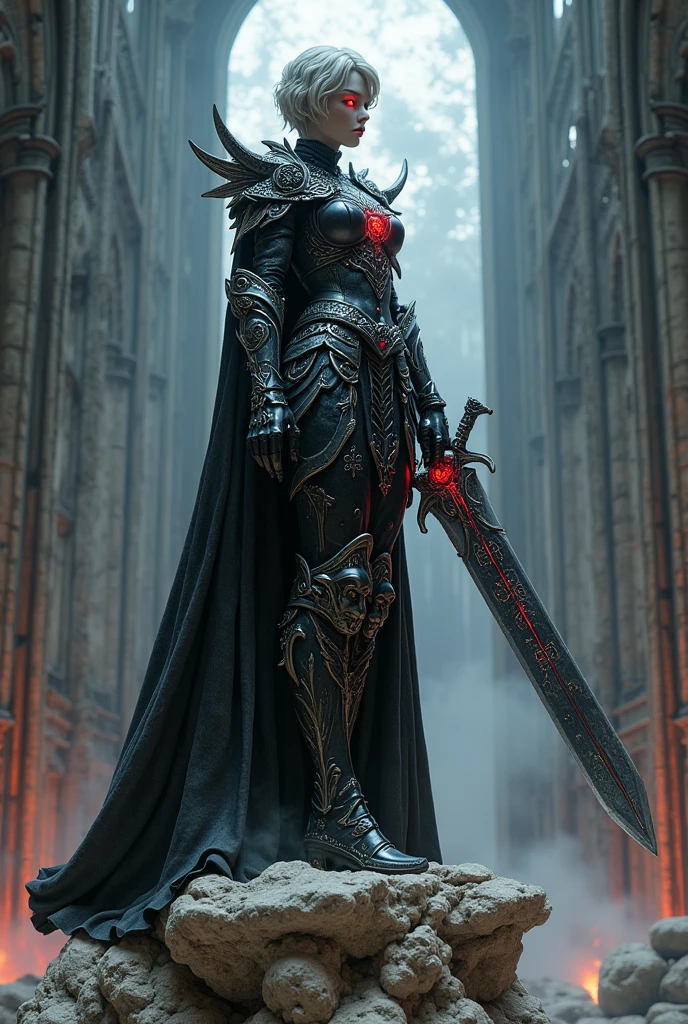 A monumental marble statue of a powerful female demon slayer - SeaArt AI