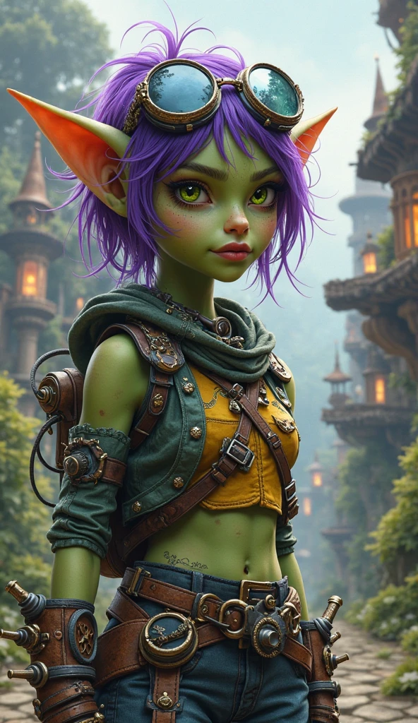 Medieval fantasy goblin girl with green skin, rebel , the artificer ...