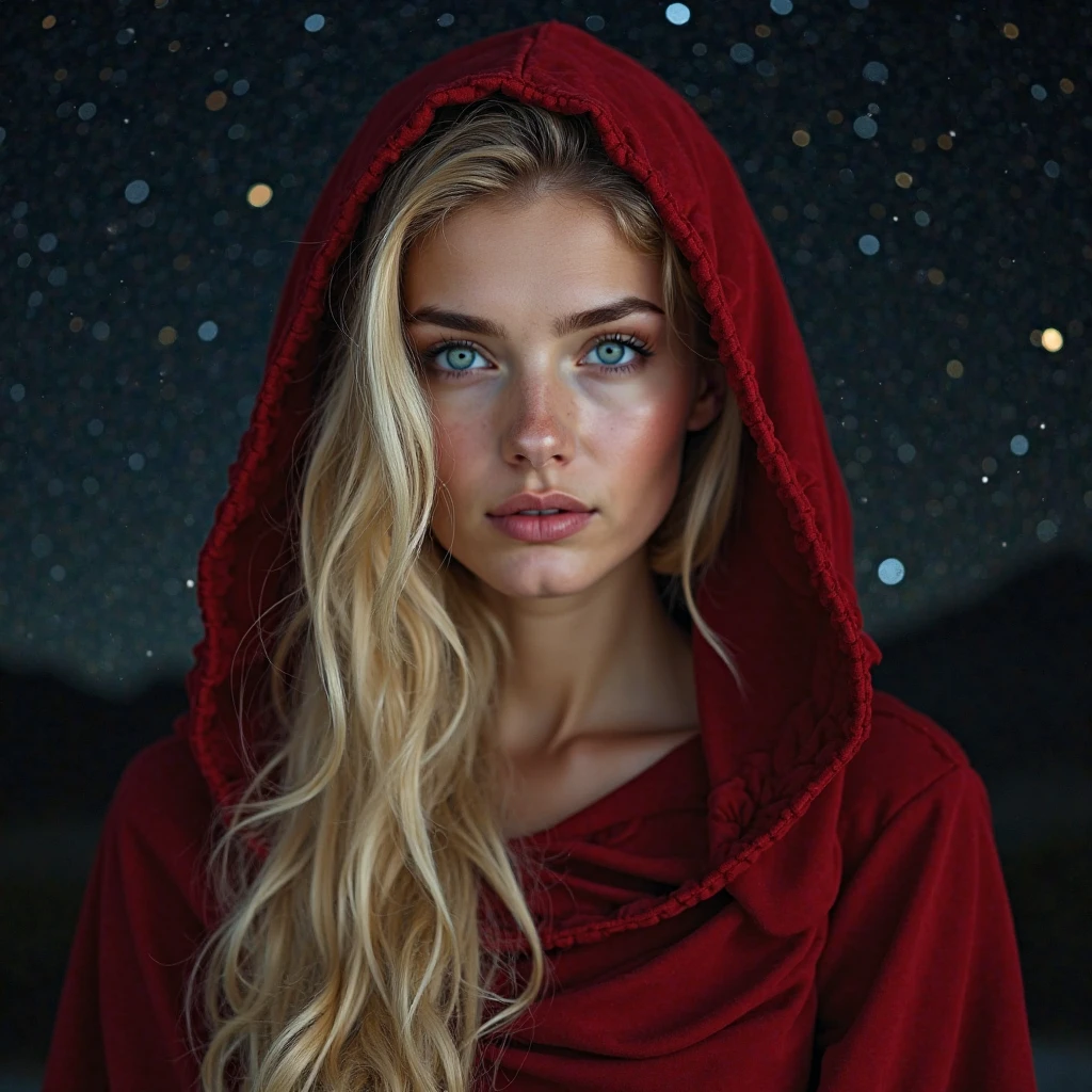 Stunningly beautiful blonde woman with flowing golden hair, piercing ...