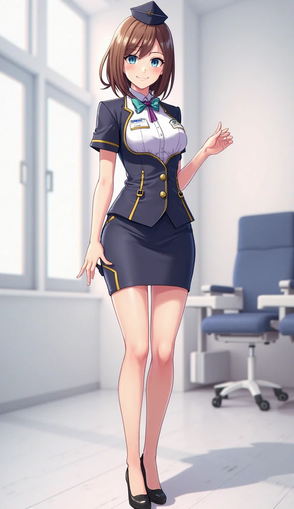 12- Anime style, Emilia dressed as a flight attendant with a short ...